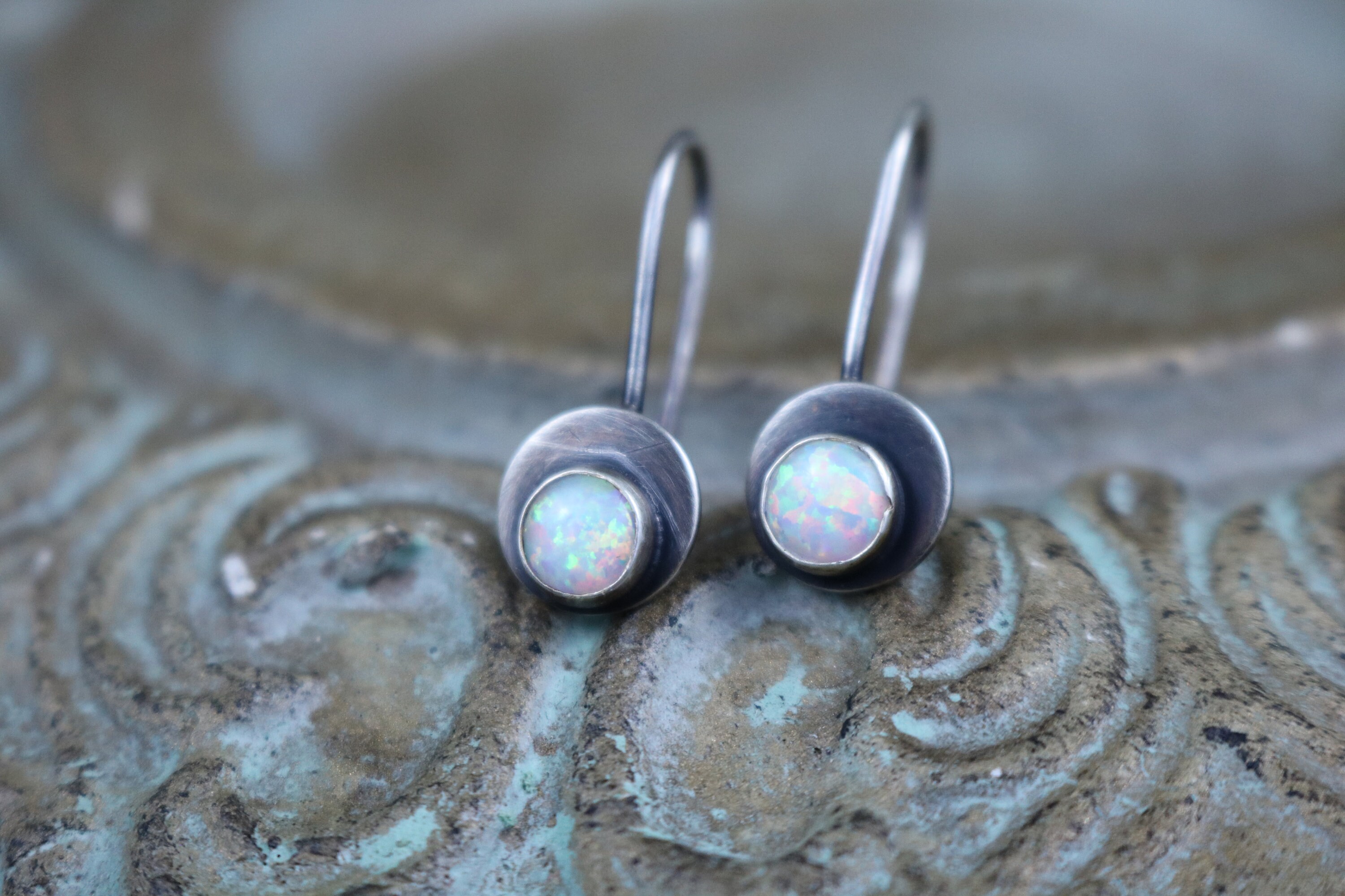 EMBER Earrings 6mm Round White Opal Sterling Silver Dangle - Etsy