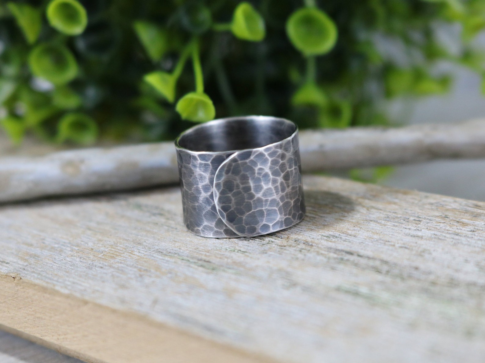 JESS Ring Hammered Silver Adjustable Ring Oxidized - Etsy