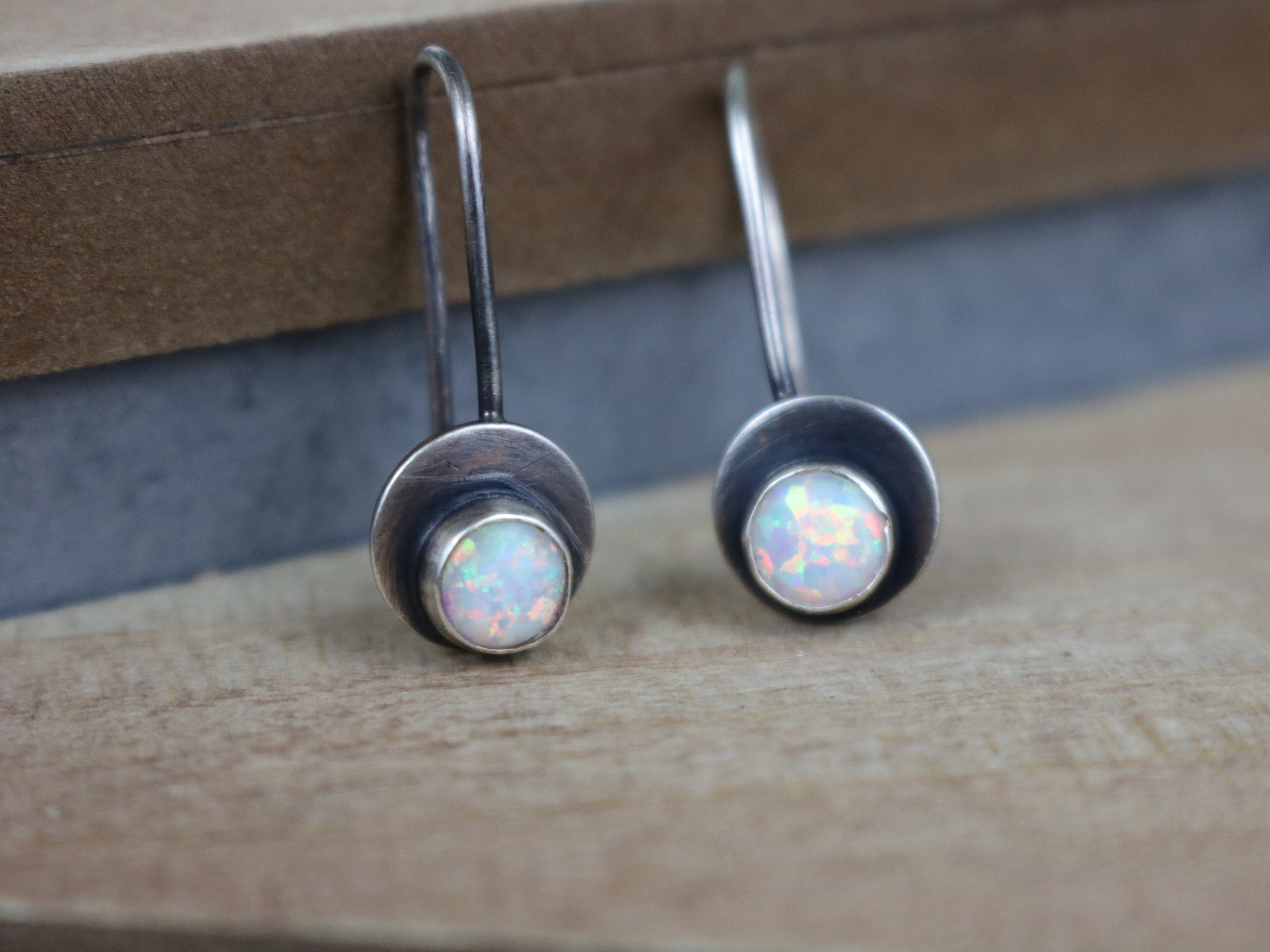 EMBER Earrings 6mm Round White Opal Sterling Silver Dangle - Etsy