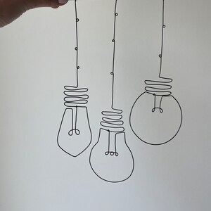 Wire Light Bulb Handmade Wall Art Metal Sculpture Decor Vintage Simple ...