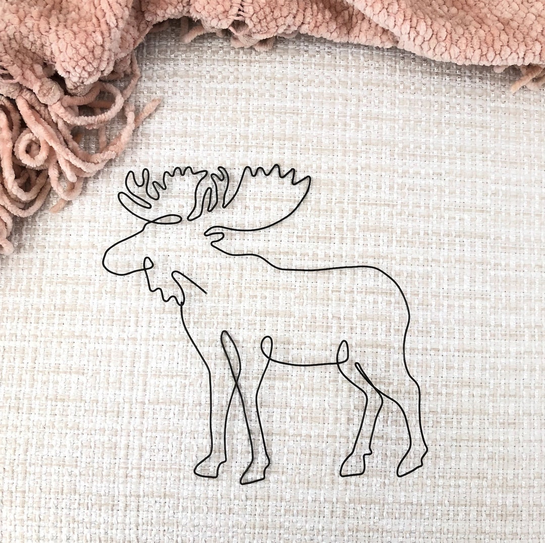 Wire Moose One Line Handmade Animal Metal Black Fall Winter Art Wall ...