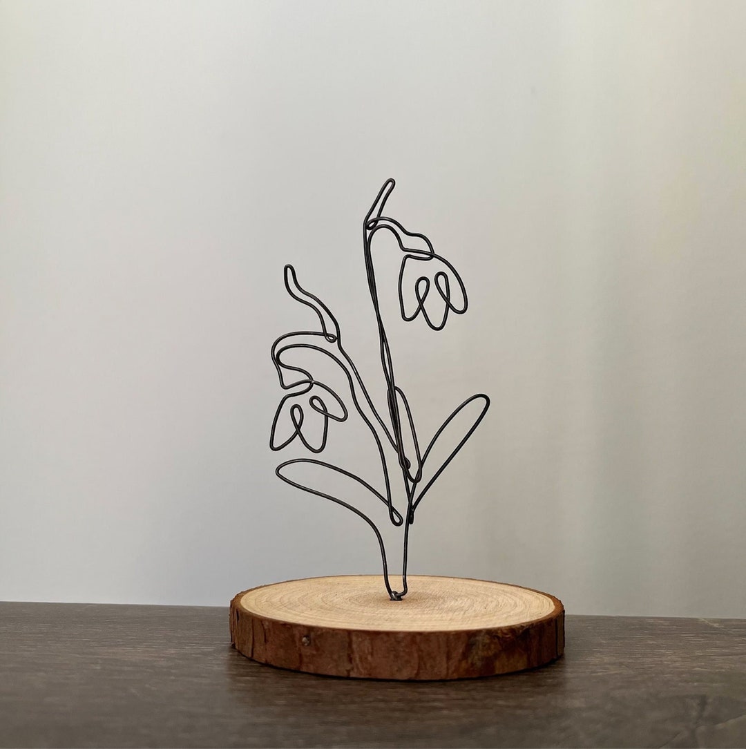 Wire Flower Sculpture Metal One Line Blue Bell Droop Drop Floral Gift ...