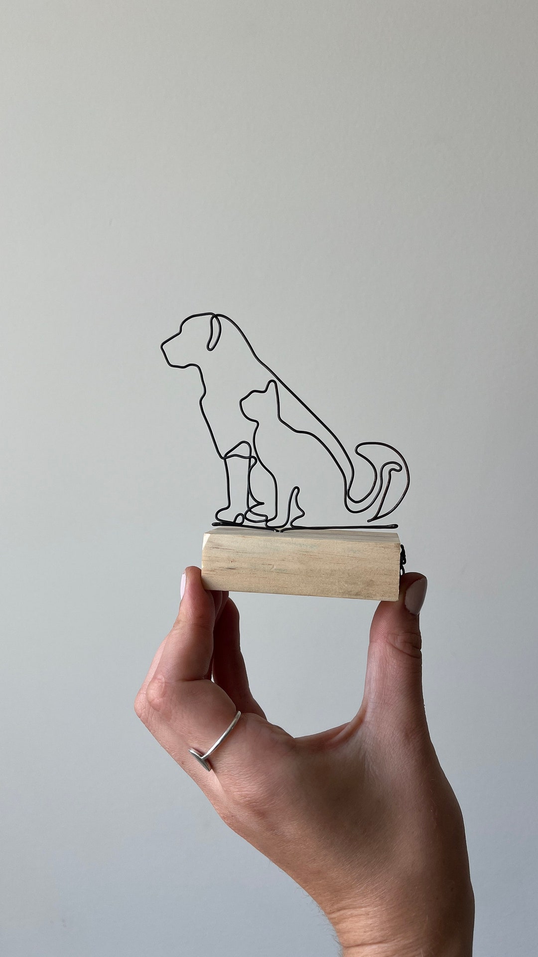 Draht Hund Katze Metall Skulptur One Line Haustier Figur Stand Geschenk ...