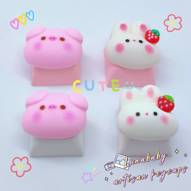 Lunababy.artisan Piggy and Bunny Keycaps for Mechanical - Etsy