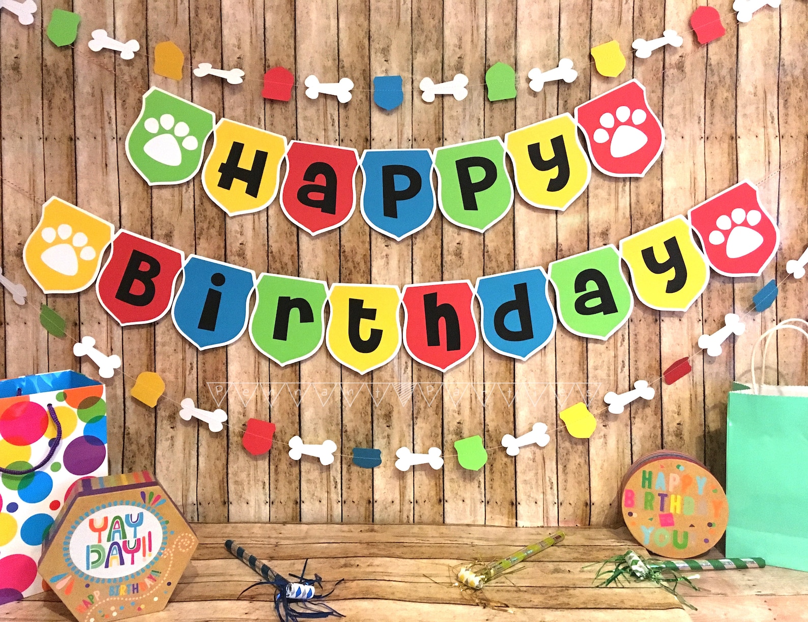 Paw Print Birthday Banner Set With Bone Garland - Etsy