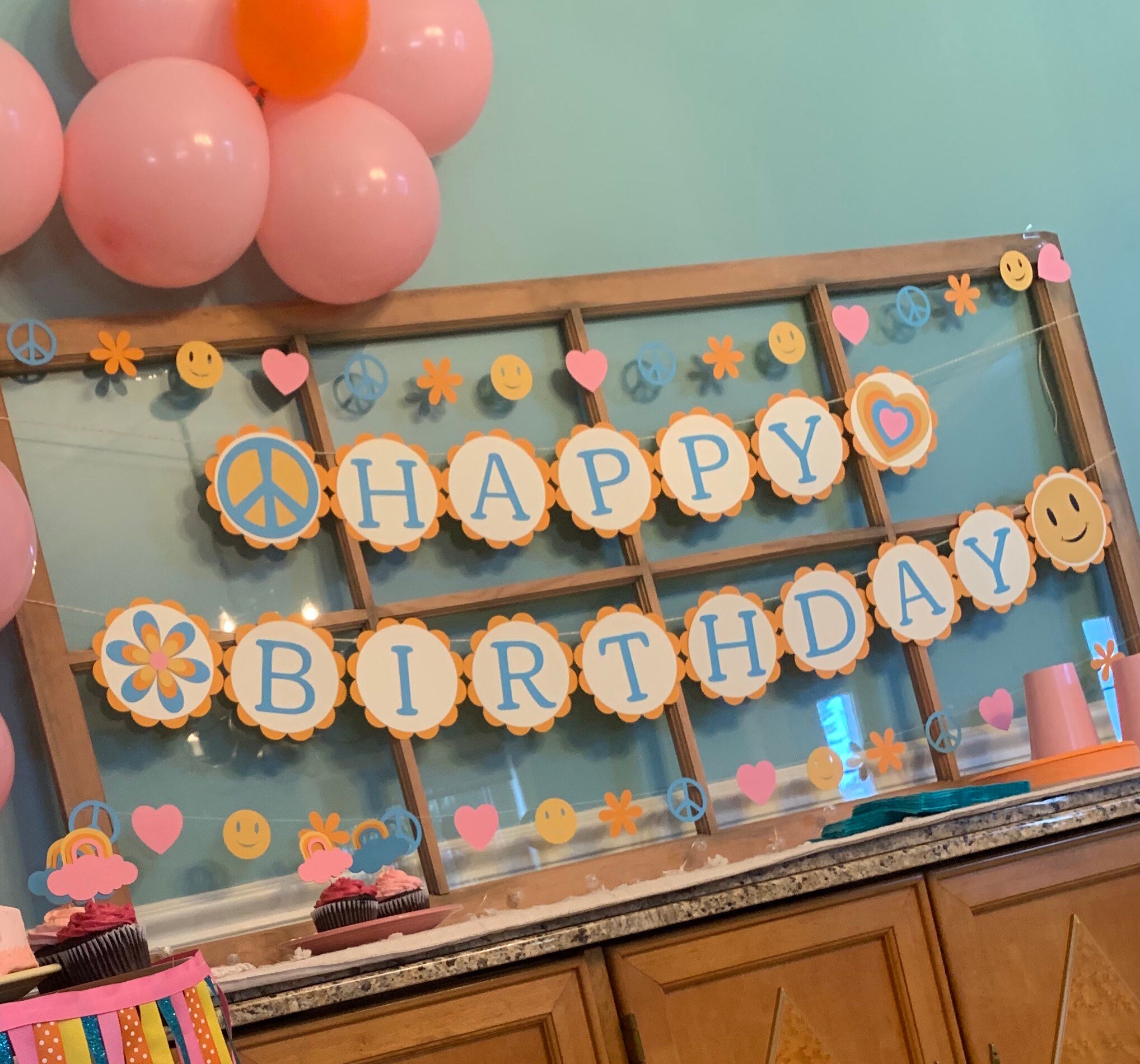 Happy Birthday Banner 70s Party Decor Retro Rainbow 60s Decor Groovy ...