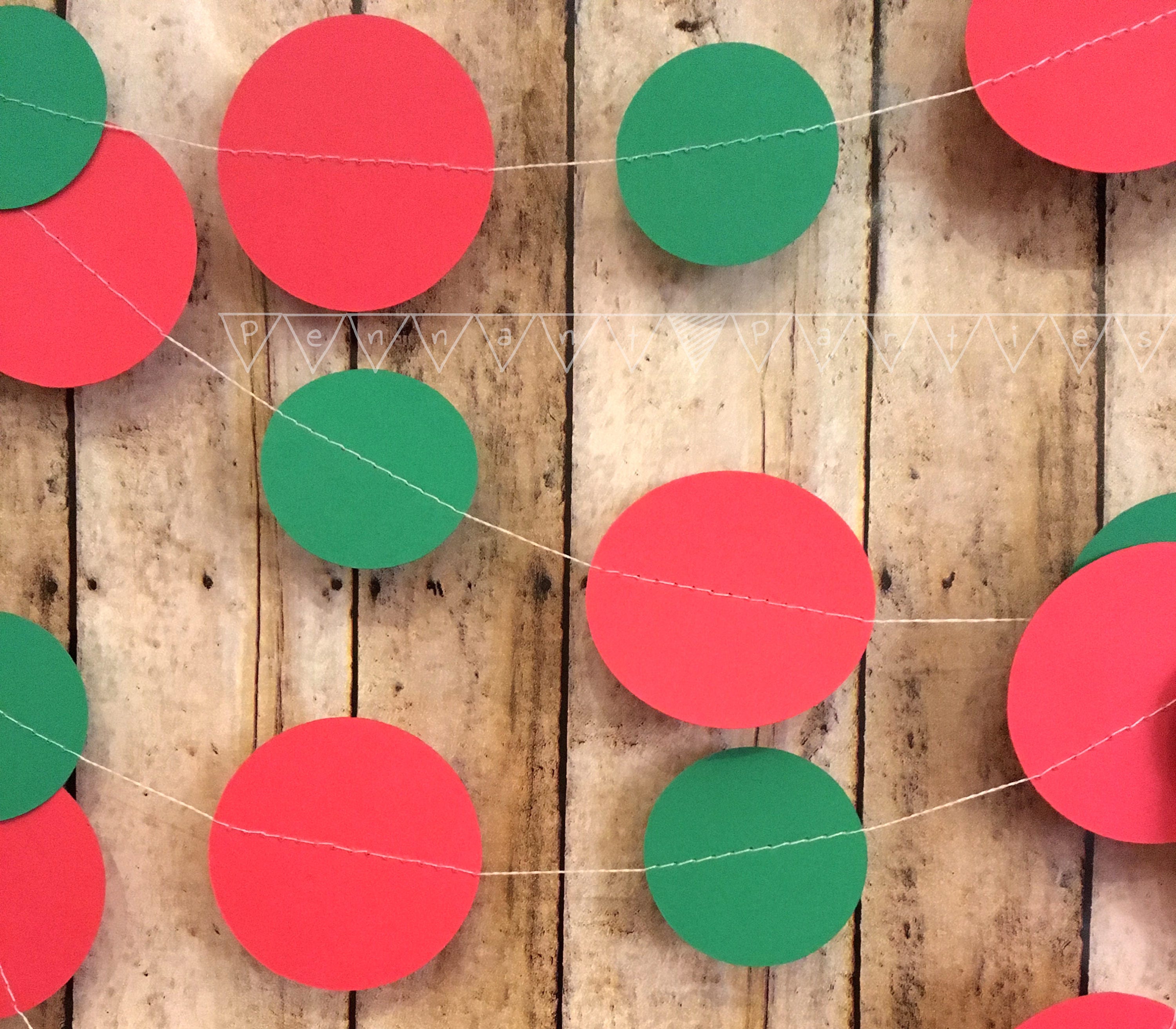 Christmas Paper Garland Red and Green Paper Circle Garland | Etsy
