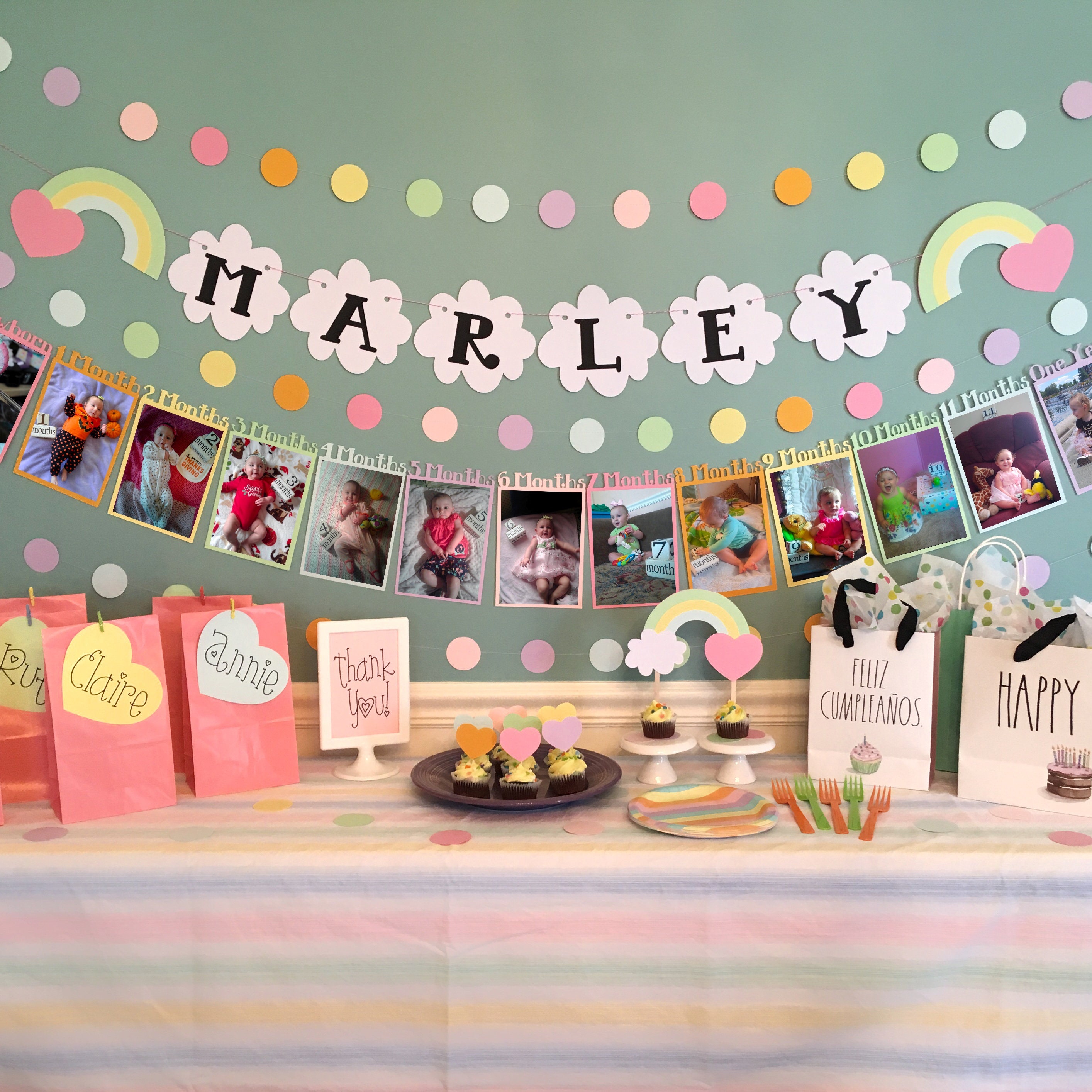 First Birthday Picture Display Monthly Photo Banner Rainbow | Etsy