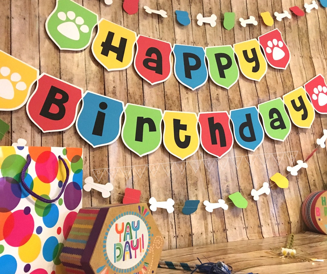 Paw Print Birthday Banner Set With Bone Garland - Etsy