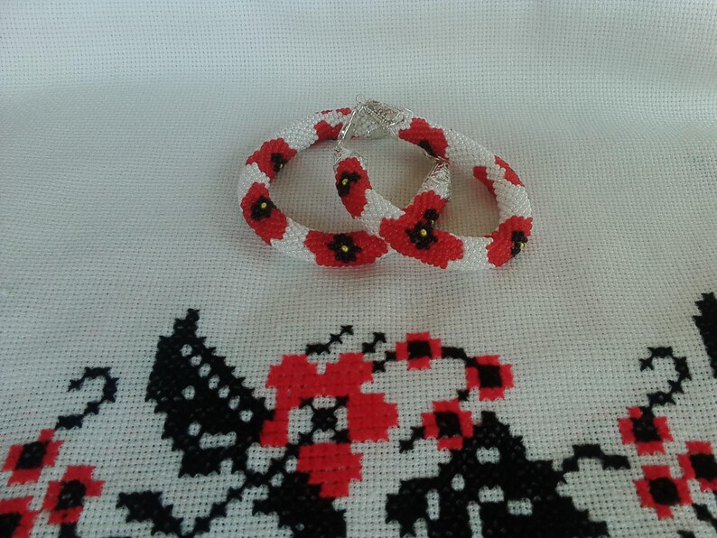 Two Poppy Beaded Bracelets, Crochet Beads Bracelets, Women Bracelets ...