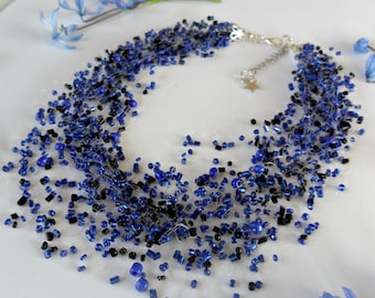 Beaded blue necklace | Etsy