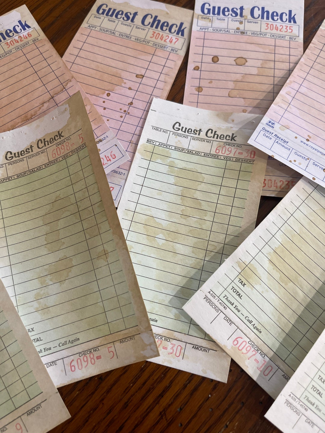 10 Coffee Stained Guest Checks - Etsy