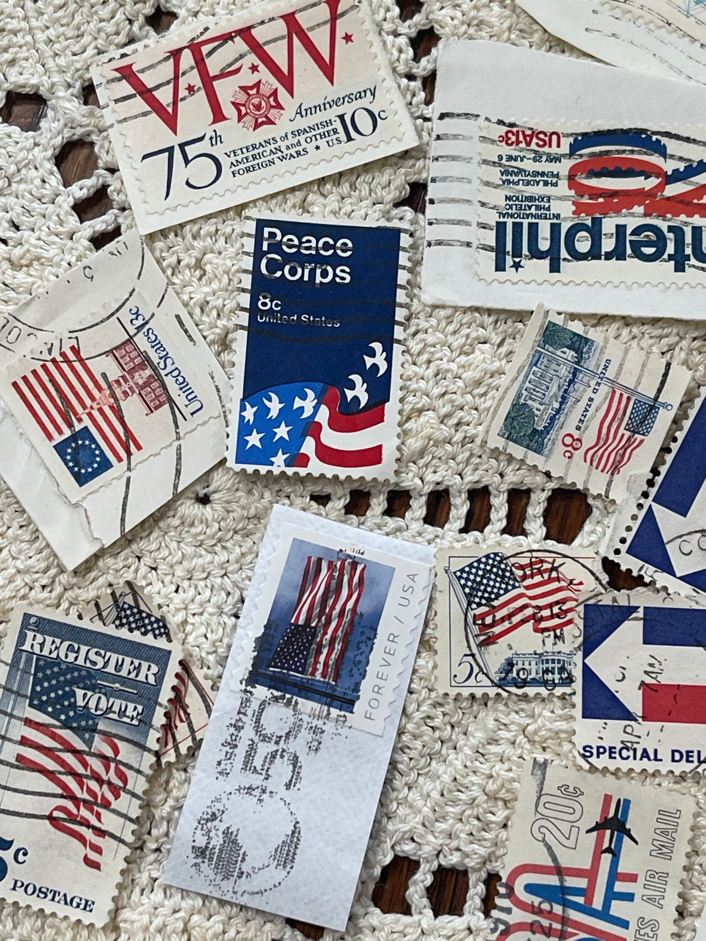 Red White and Blue Postage Stamps Lot of 25 Mostly Vintage | Etsy