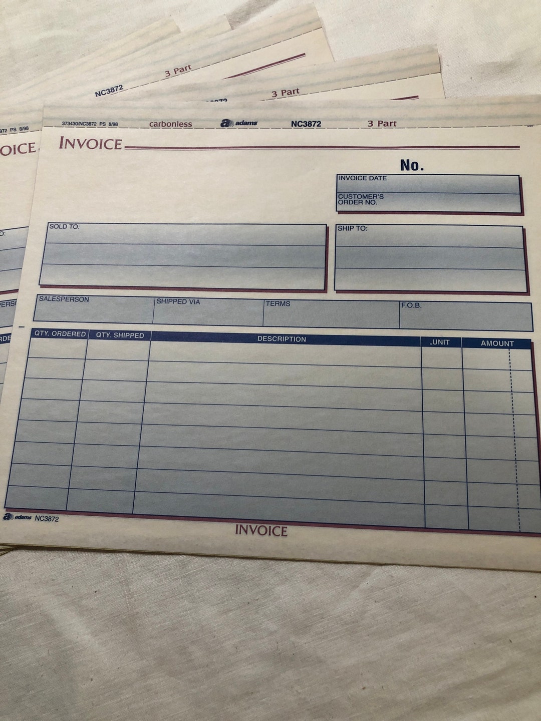 5 Vintage 3 Part Invoices - Etsy