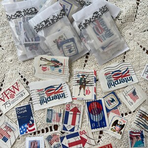 Red, White and Blue Postage Stamps, Lot of 25 Mostly Vintage Used ...