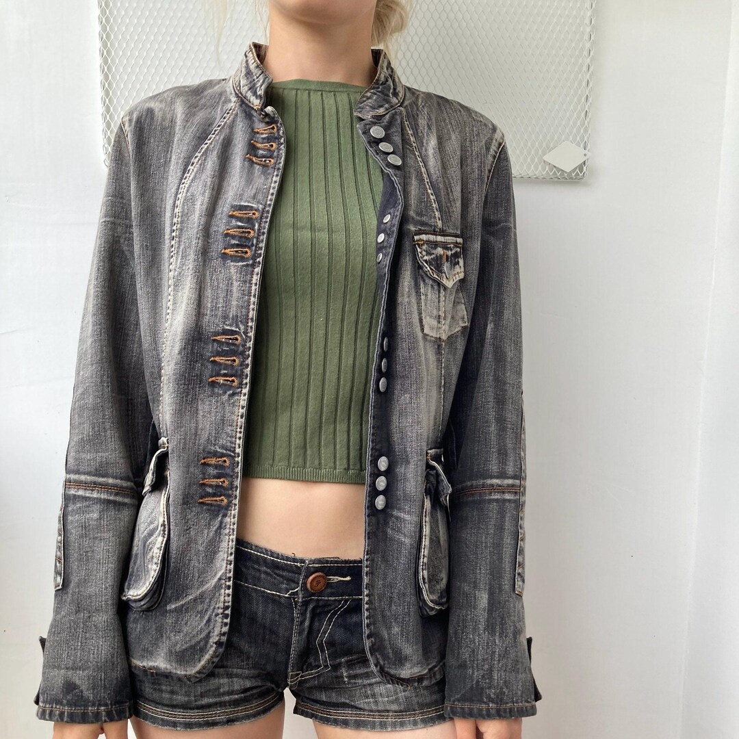 Vintage Jacket, CORLEONE Jacket, Couture Rock Style Denim Jacket, Black ...