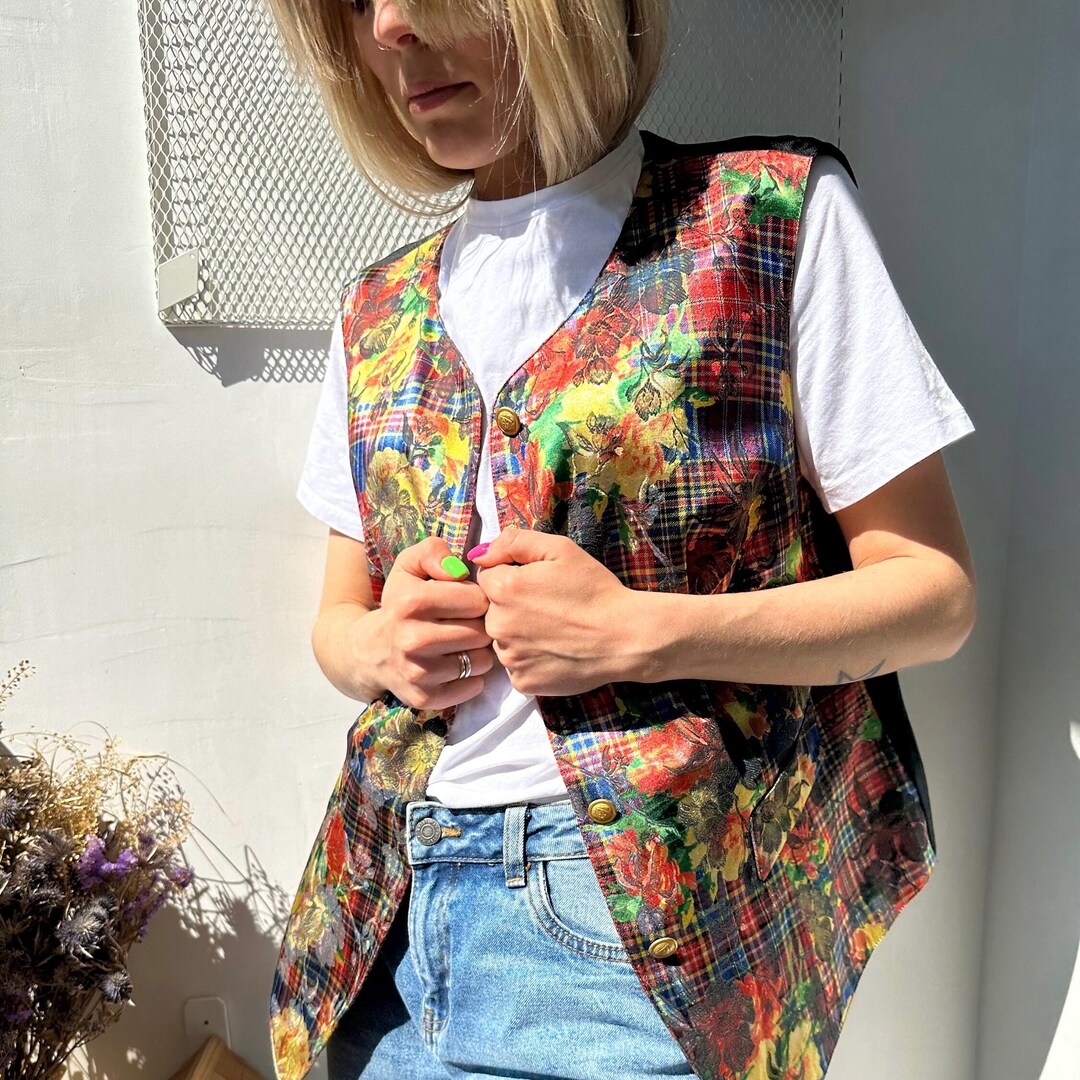 80s Vest Waistcoat Flower Print Colourful Vest Perfect Condition ...