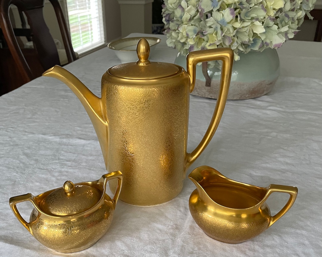 Antique 24K Rosenthal Rose & Daisy Pickard Coffee Pot With Creamer ...