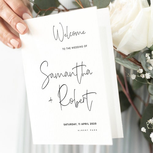 Romantic Wedding Program Template Folded Order of Service | Etsy
