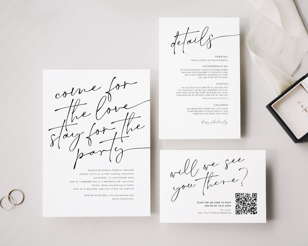 Printable Wedding Invitation Template, Come for the Love Stay for the ...