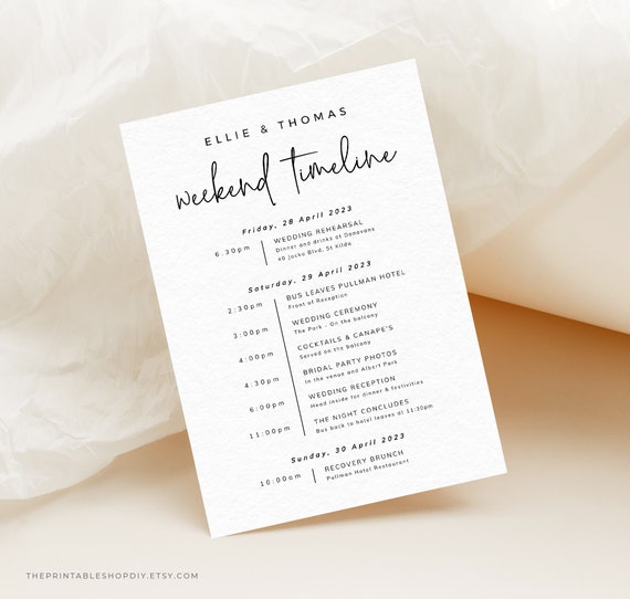 Printable Wedding Weekend Timeline Template Schedule of - Etsy