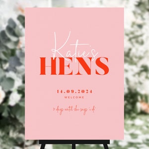 Hens Welcome Sign Pink, Modern Hens Party Sign Template, Hens Night ...