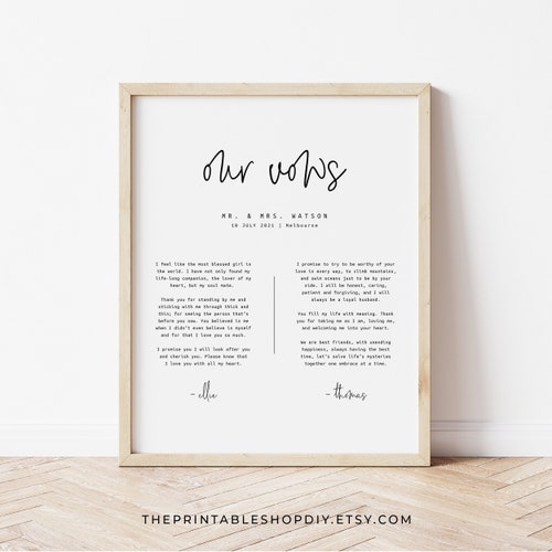 Wedding Vows First Anniversary Gift Template Wedding Vows - Etsy