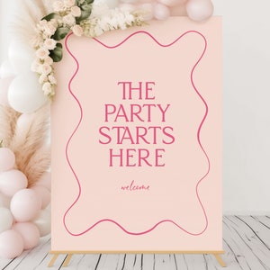 The Party Starts Here Sign, Printable Wedding Sign Template, Wavy ...