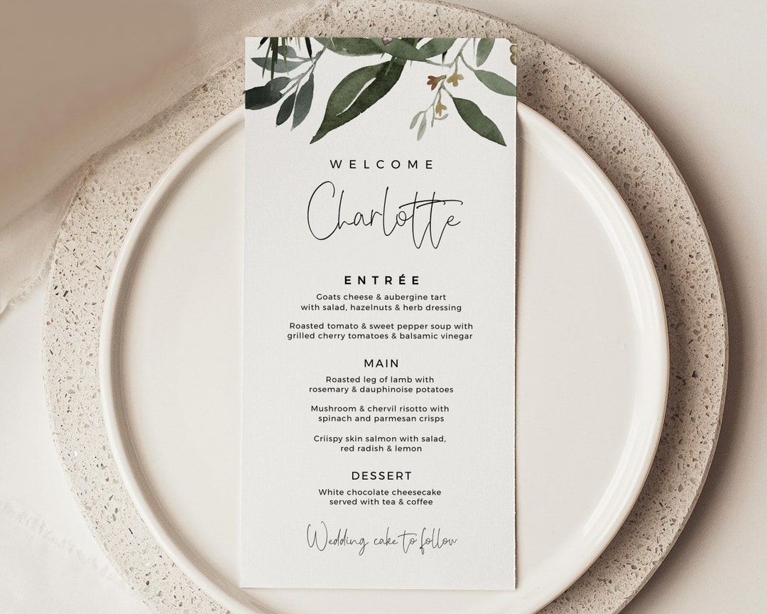 Native Flower Wedding Menu Template, Greenery Menu Card, Printable Menu ...