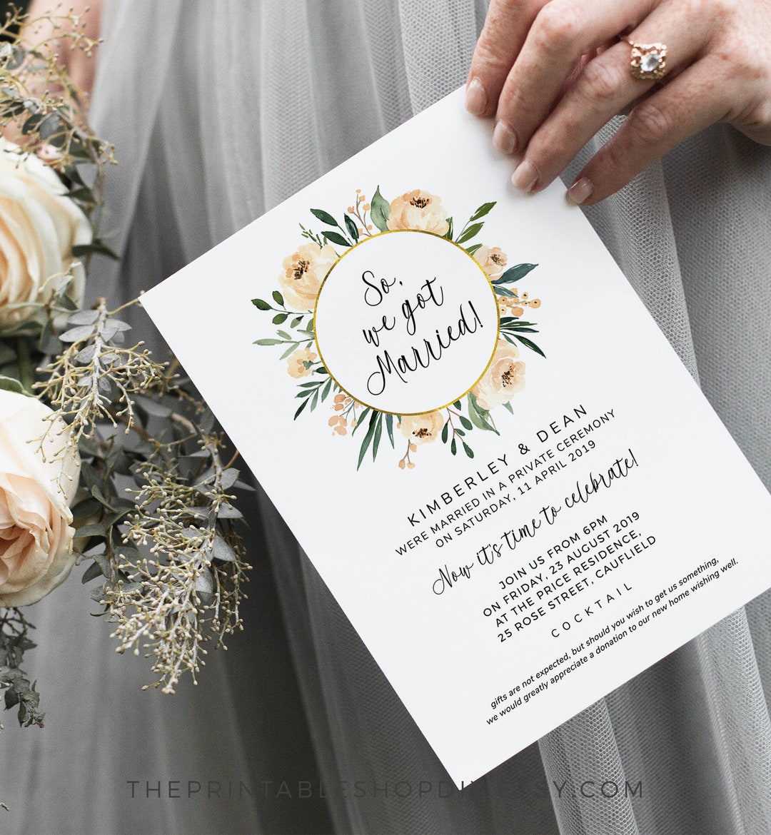 We Got Married Invitation Template, Floral Invitation Template, We ...