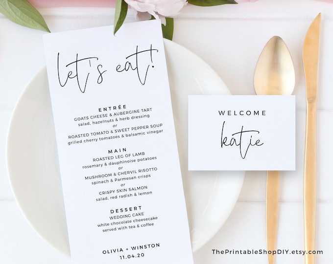 Menu With Guest Name, Menu Place Card, Minimalist Wedding Menu ...