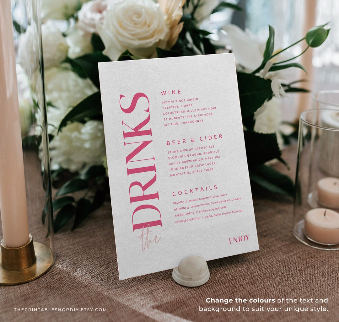 Printable Wedding Bar Sign Template Pink Wedding Decor - Etsy