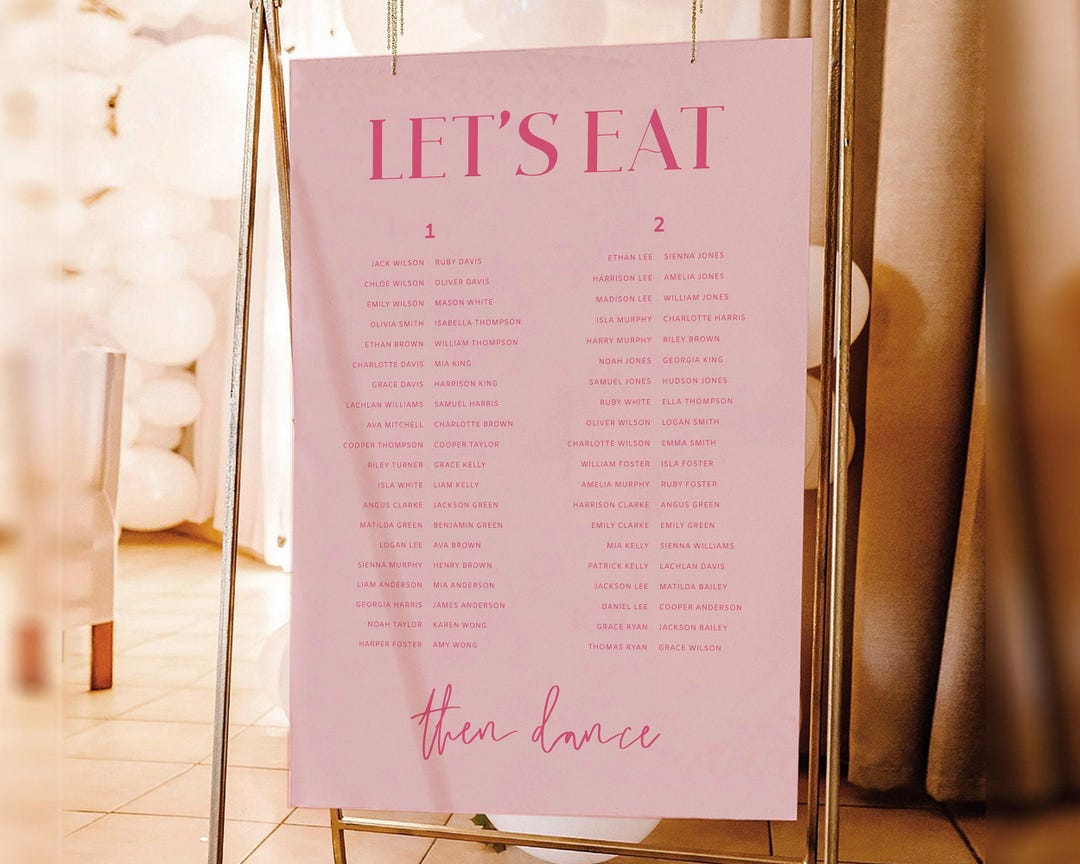 Pink Seating Chart Download, Modern Wedding Seating Chart 2 Tables ...