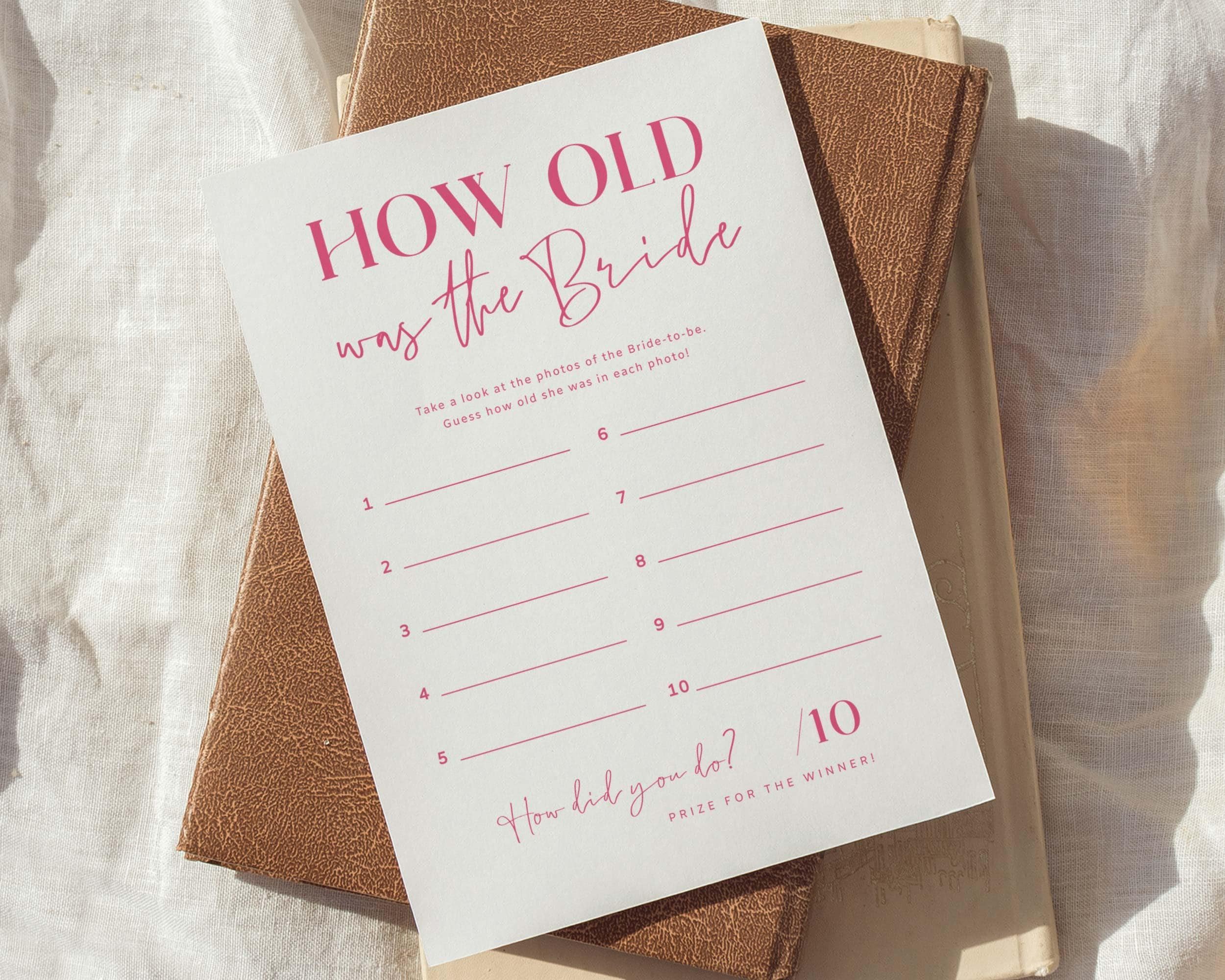 How Old Was the Bride to Be Game Download, Printable Bridal Shower Game ...