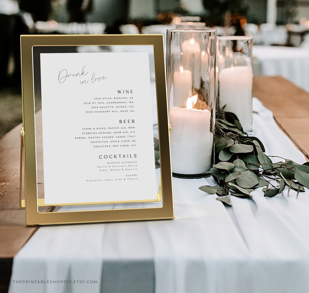 Drunk in Love Bar Sign Printable Wedding Bar Menu Sign - Etsy
