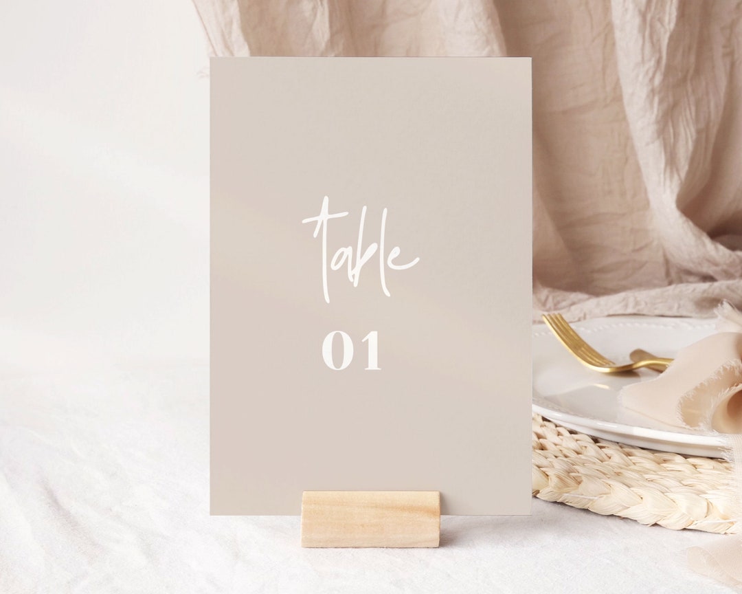 Printable Table Numbers Template, Modern Wedding Signage, Neutral ...