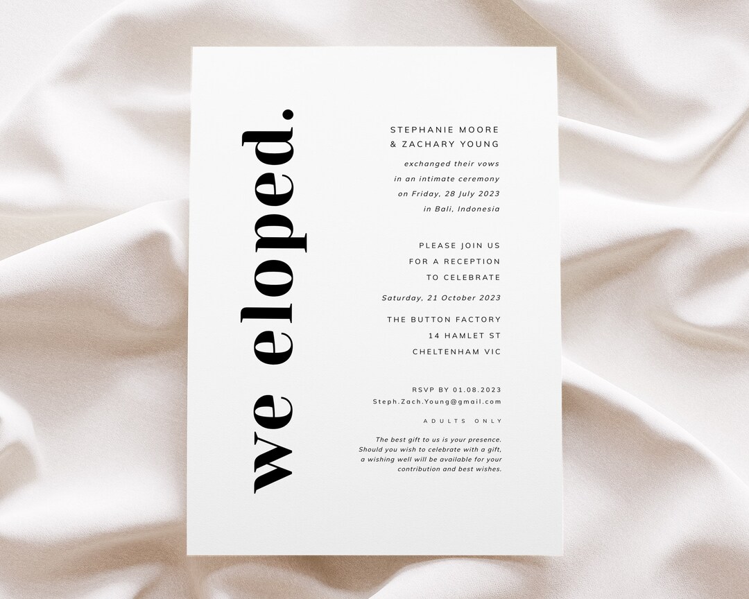 We Eloped Reception Invitation Template Download, Elopement ...