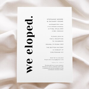We Eloped Reception Invitation Template Download, Elopement ...