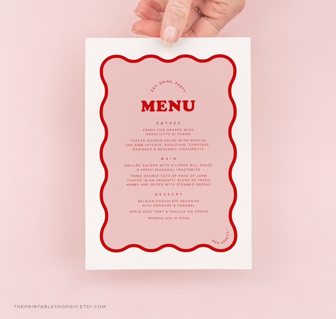 Printable Wave Menu Template Pink Wedding Menu With Name Fun - Etsy