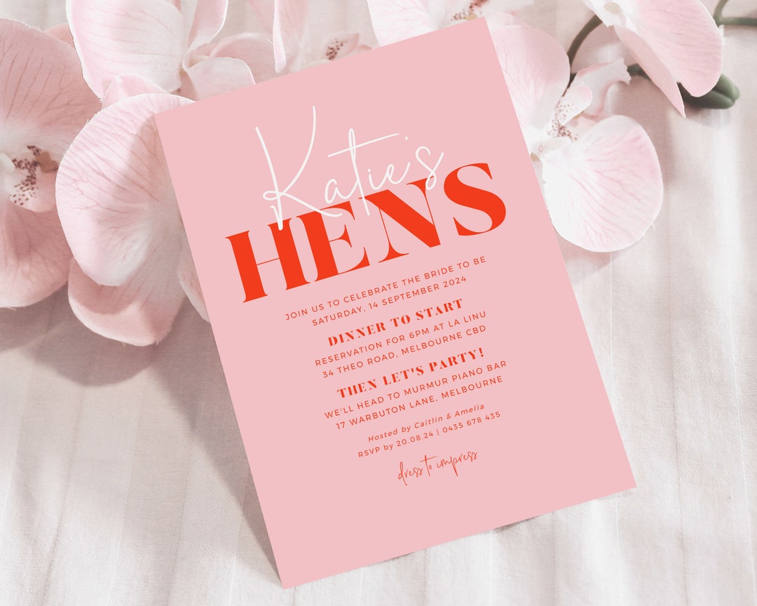 Pink Red Hens Night Invitations Template, Printable Hens Party Invites ...