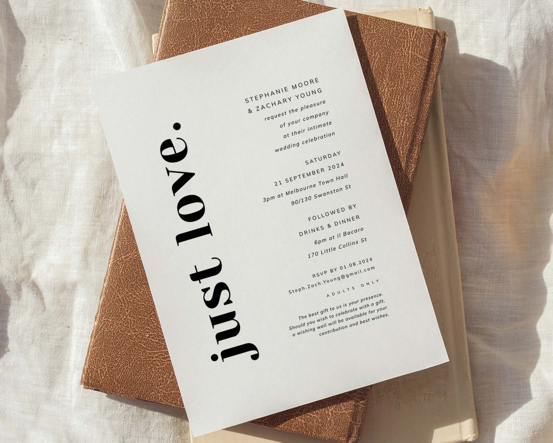Intimate Wedding Ceremony Invitation Template, Modern Minimalist ...