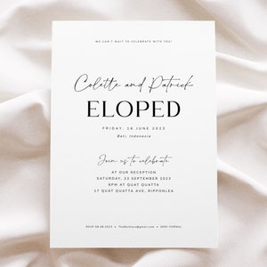 Modern Wedding Reception Invitation Eloped, Printable Reception ...