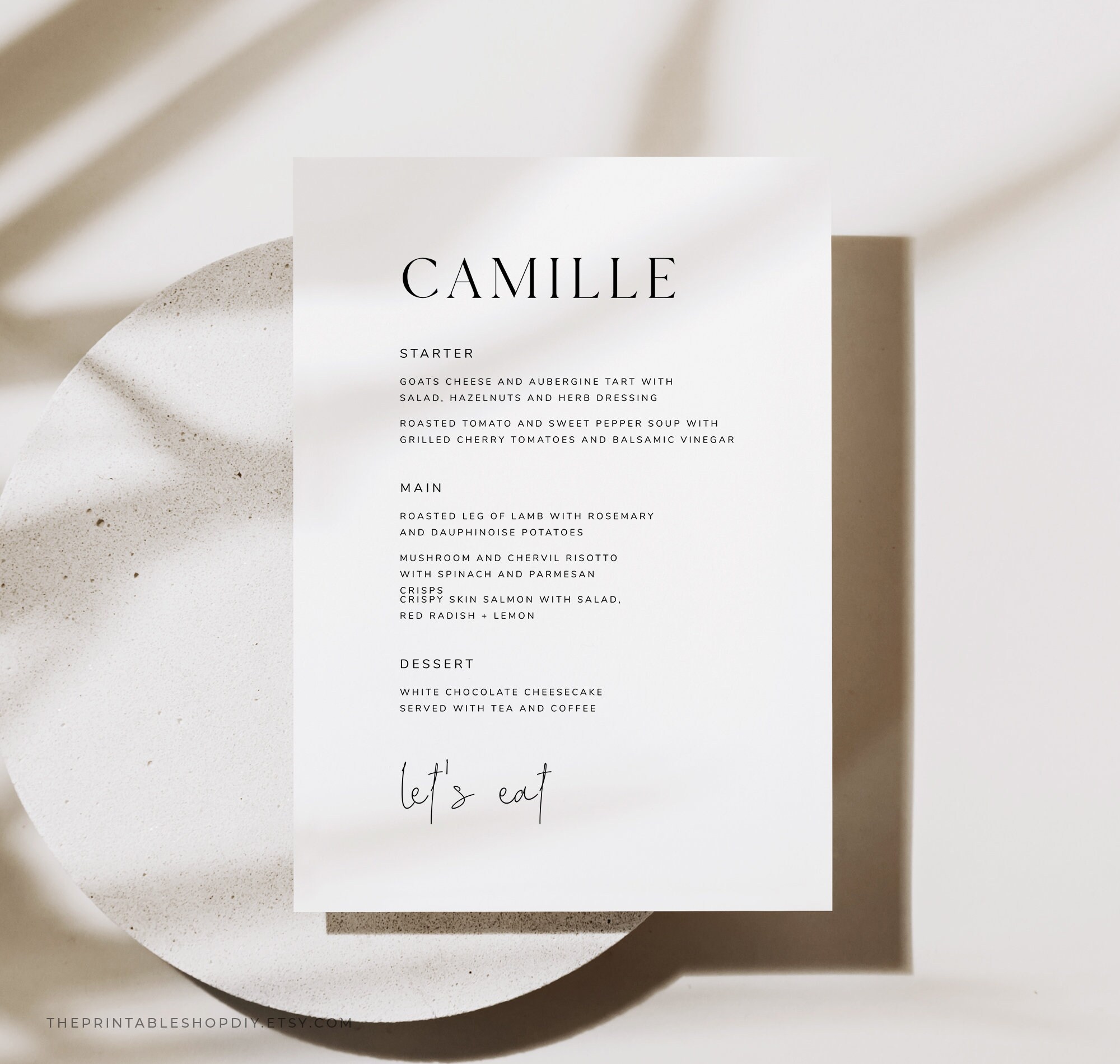 Modern Wedding Menu With Name Template Printable Wedding Menu - Etsy