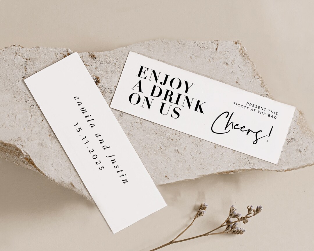 Wedding Drink Ticket Template, Drink Tokens Download, Modern Wedding ...