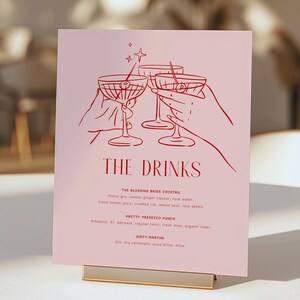 Hens Party Drinks Menu, Bridal Shower Bar Sign Template, Pink ...