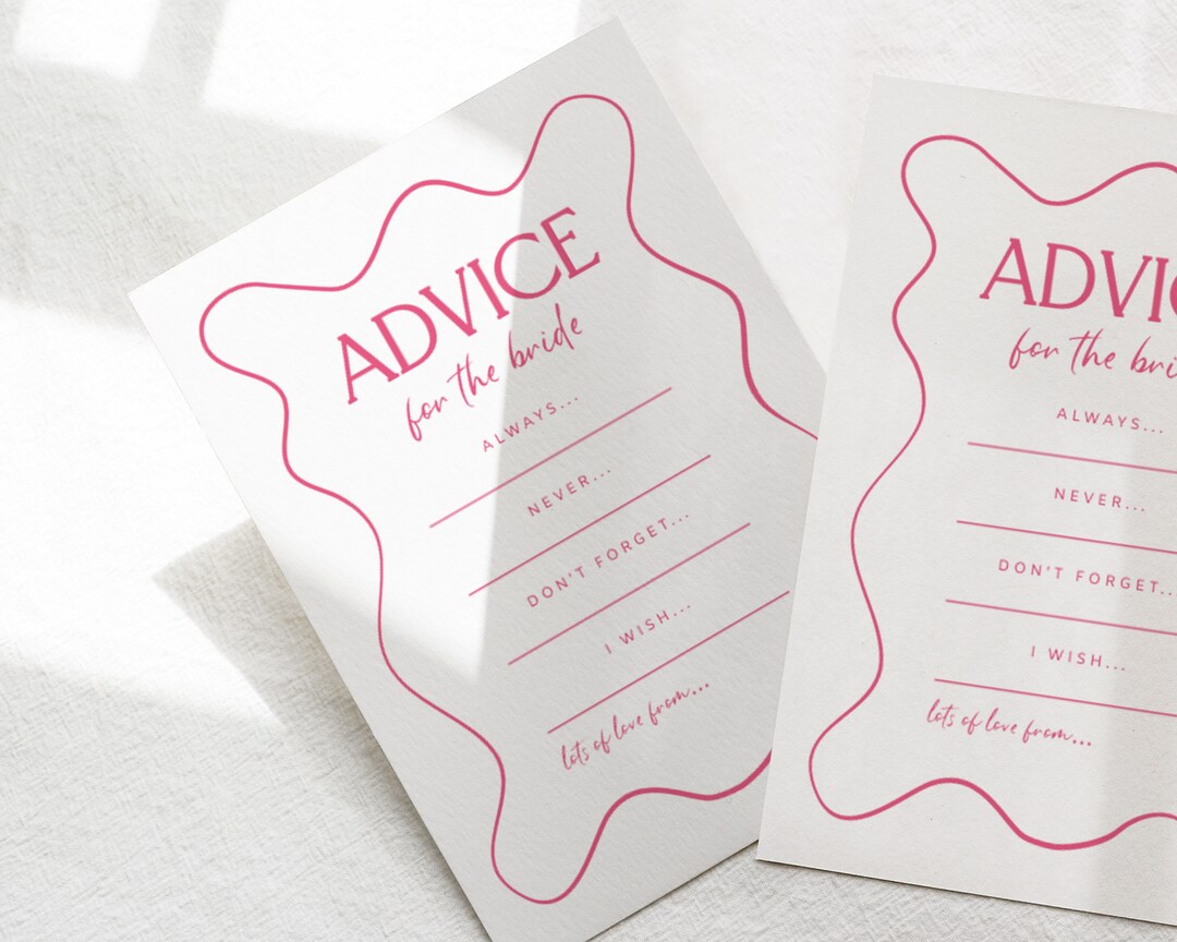 Printable Advice for the Bride Cards Download Pink Bridal - Etsy