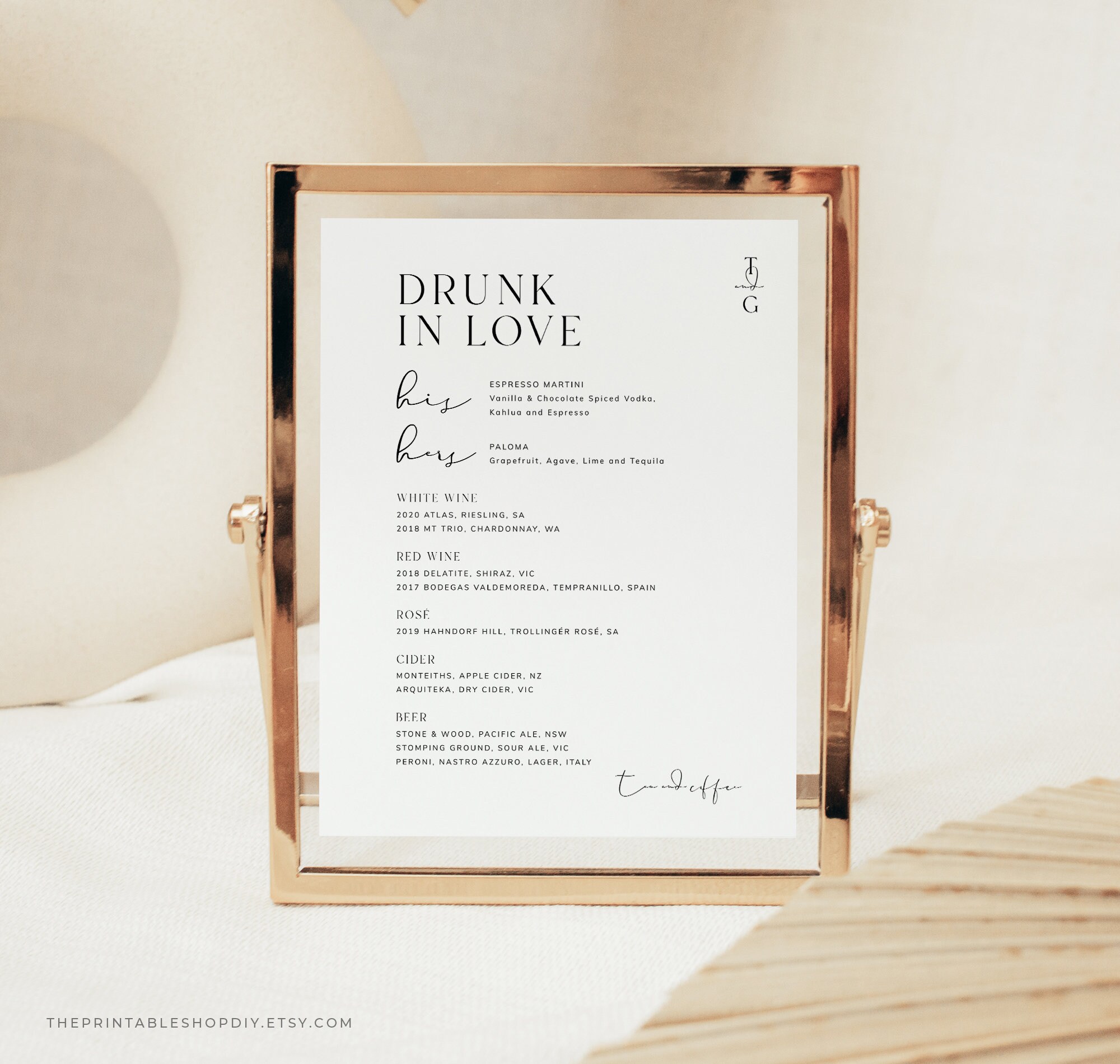 Wedding Drinks Menu Sign Template Drunk in Love Bar Sign | Etsy