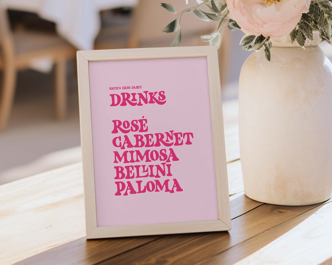 Pink Bridal Shower Bar Sign, Printable Bar Menu Sign Download ...