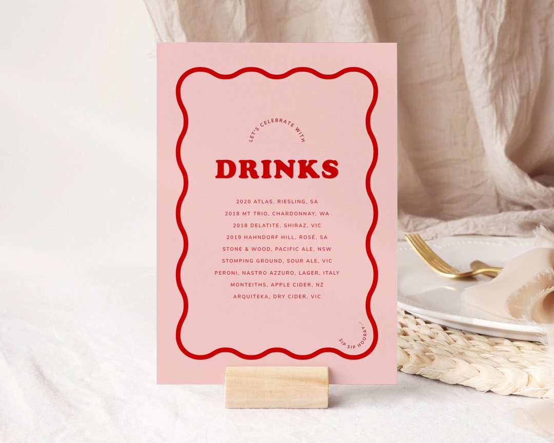 Wave Wedding Sign, Printable Wedding Drinks Menu, Wavey Wedding Menu ...