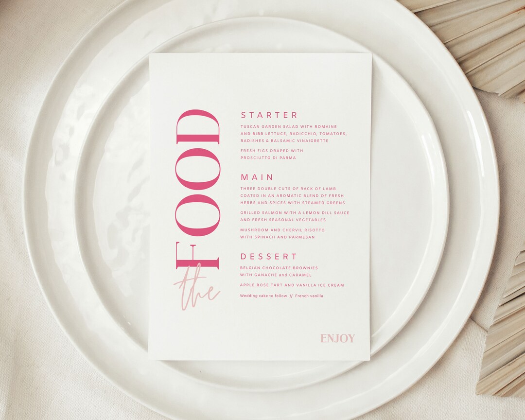 Pink Wedding Menu Template Download, Modern Menu Cards Printable ...